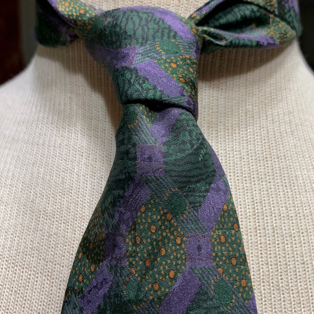 Christian Dior Monsieur Purple And Green Silk Necktie - Gem